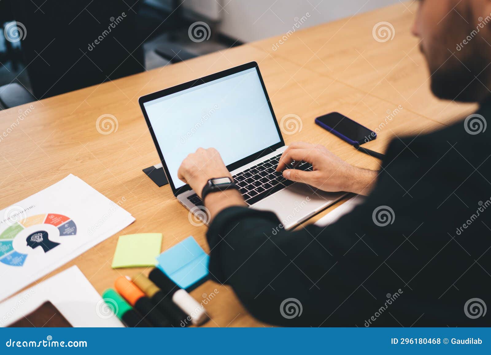 Crop Freelancer Typing on Computer with Blank Screen Stock Photo ...