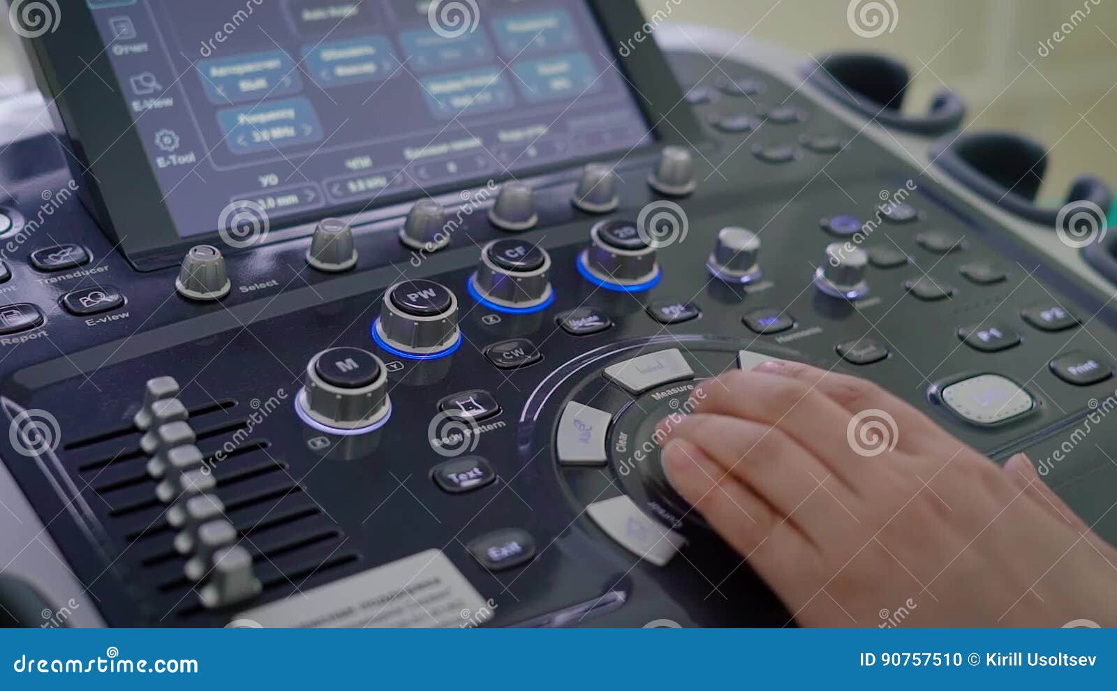 Crop Hand Using Ecography Machine. Crop Close Up Shot of Doctor`s Hand ...