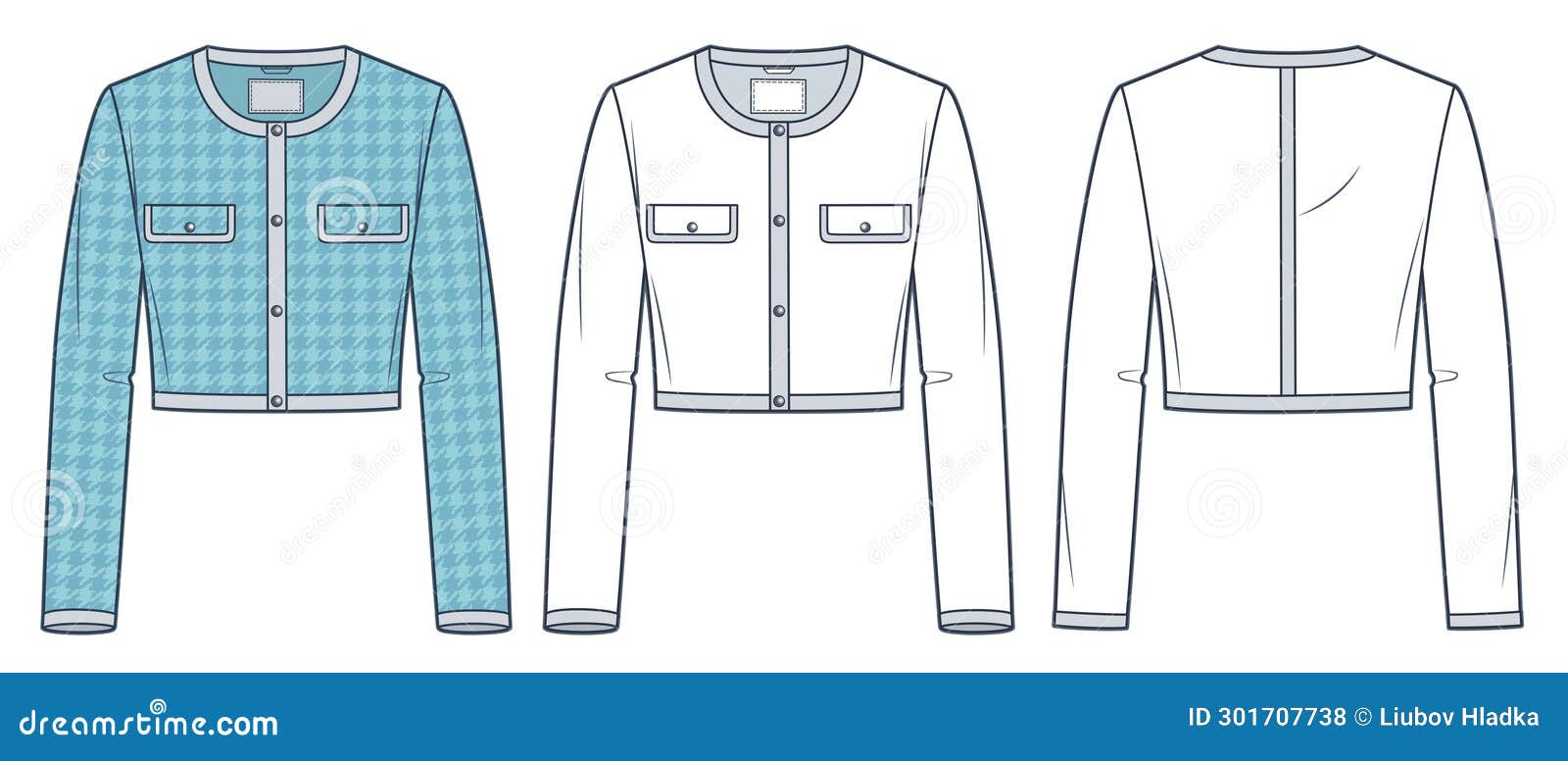 Crop Jacket Technical Fashion Illustration, Houndstooth Pattern. Jacket ...