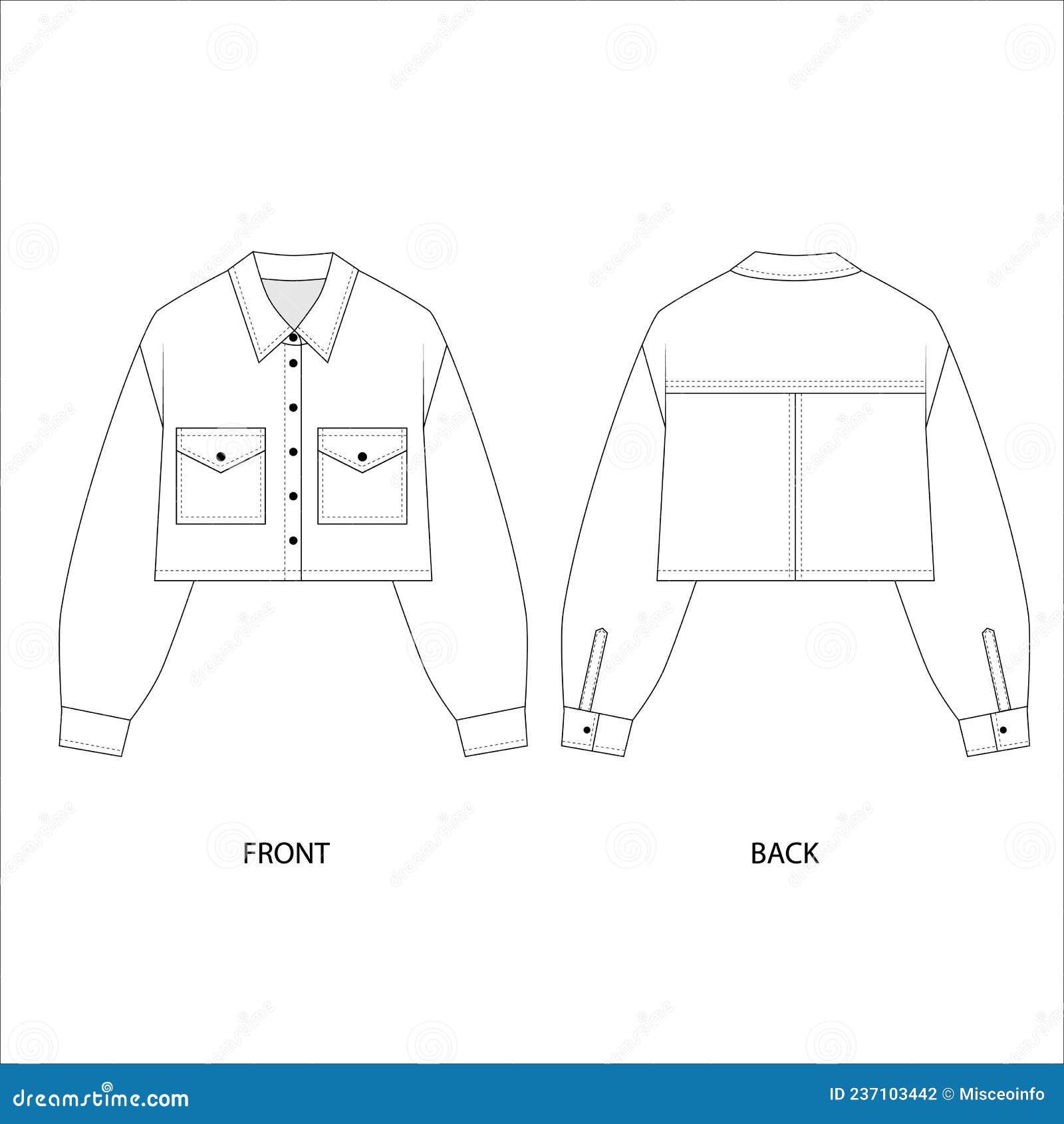 Cropped Bomber Jacket Technical Sketch. Bomber Jacket Vector Drawing ...