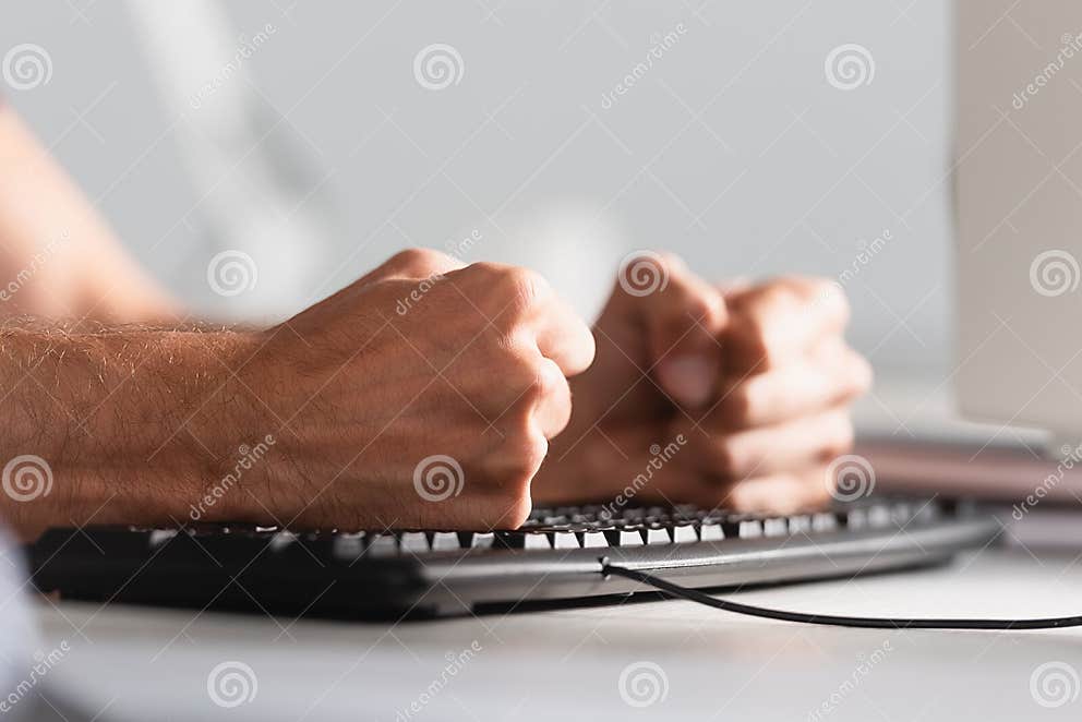 Cropped of Businessman Beating Computer Keyboard Stock Image - Image of ...