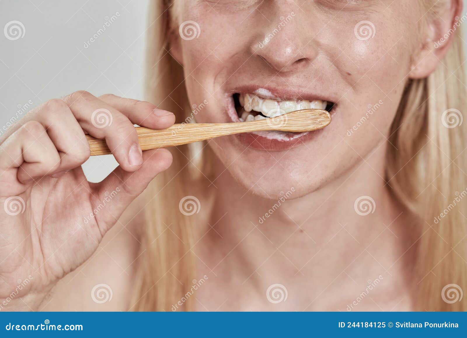 Cropped of Guy Brushing Teeth with Toothpaste Stock Image - Image of ...