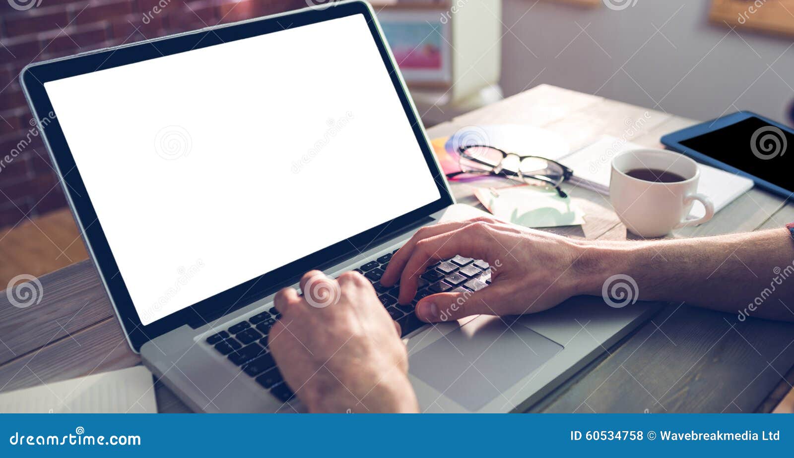 Cropped Hand of Graphic Designer Using Laptop Stock Photo - Image of ...