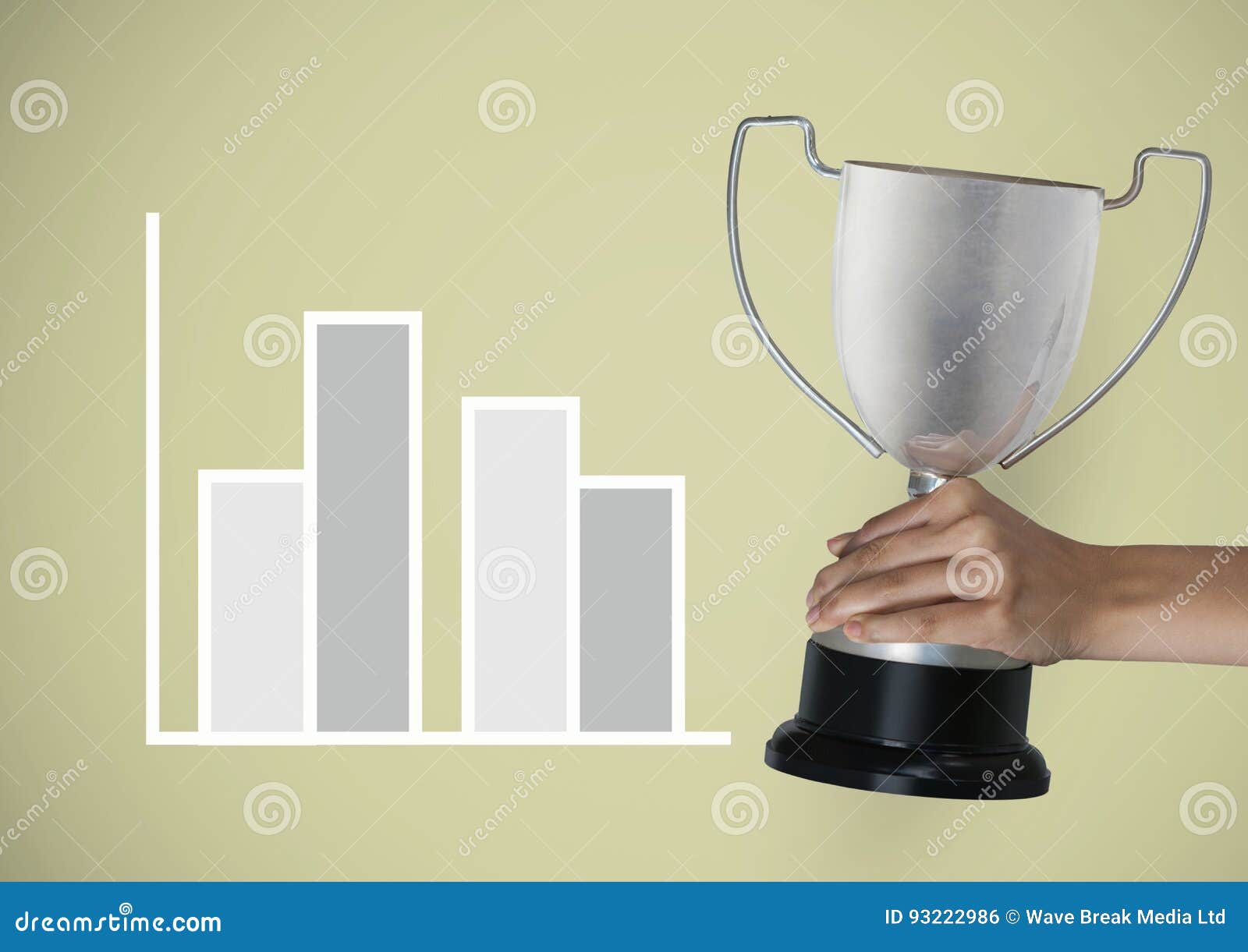 Cropped Hand Holding Trophy Against Graph Stock Illustration ...
