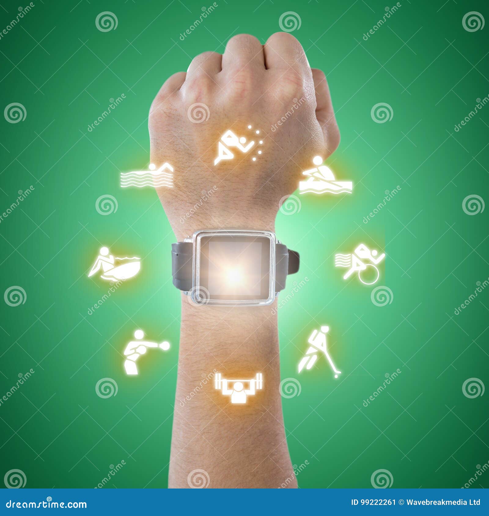 Composite Image of Cropped Hand Wearing Watch Stock Image - Image of ...