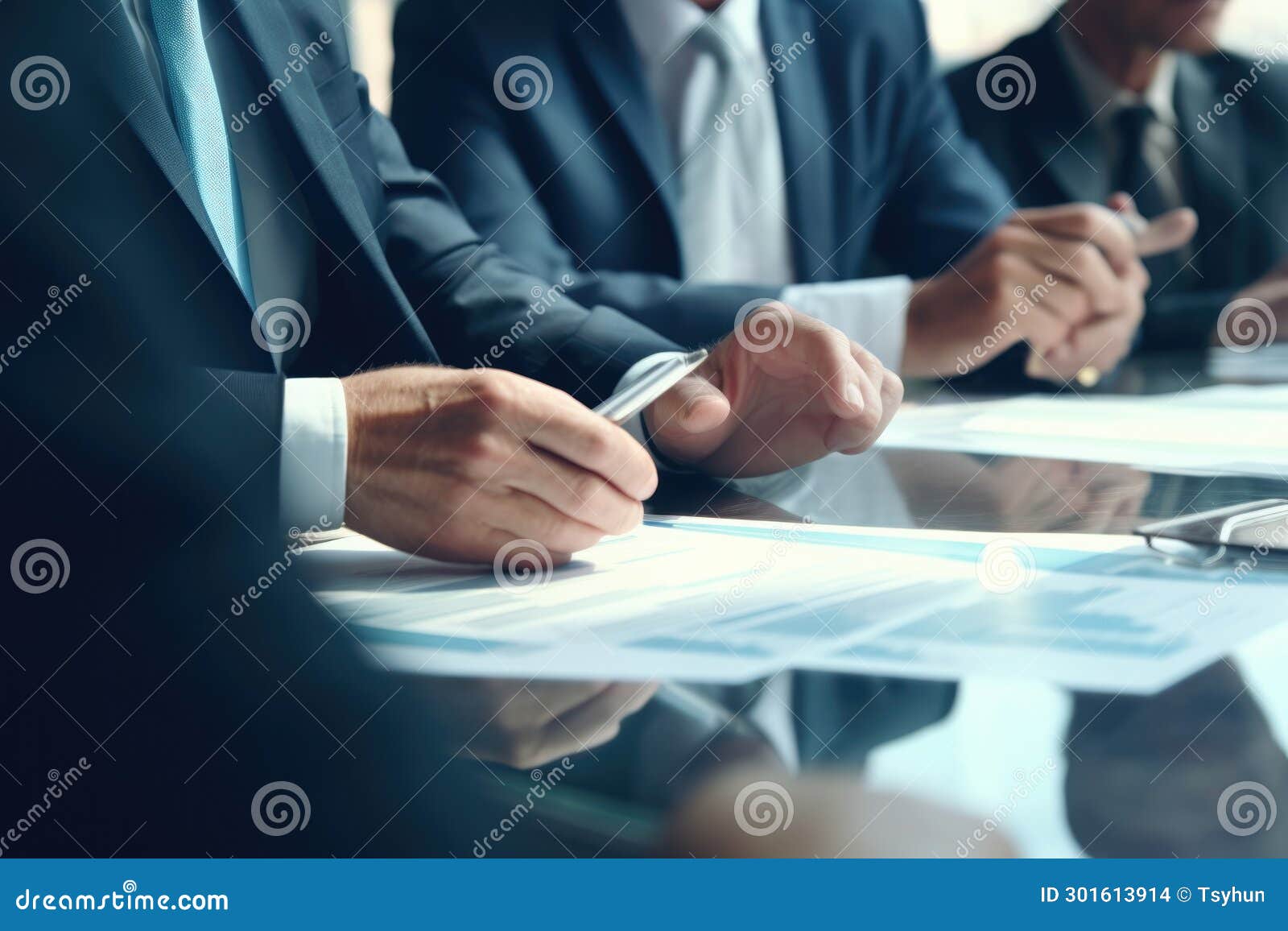 Cropped Hands Three Business People Talking at a Conference Table Stock ...