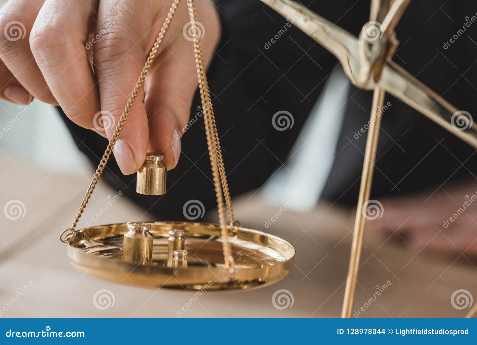 Cropped Image of Accountant Putting Precision Weights on Scales Stock ...