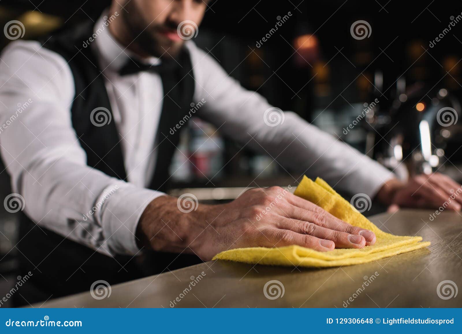 Cropped Image of Bartender Cleaning Bar Counter Stock Photo - Image of ...