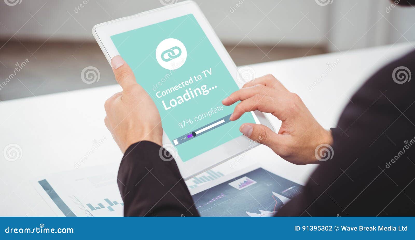 Cropped Image of Businessman Using Digital Tablet with Loading Screen ...