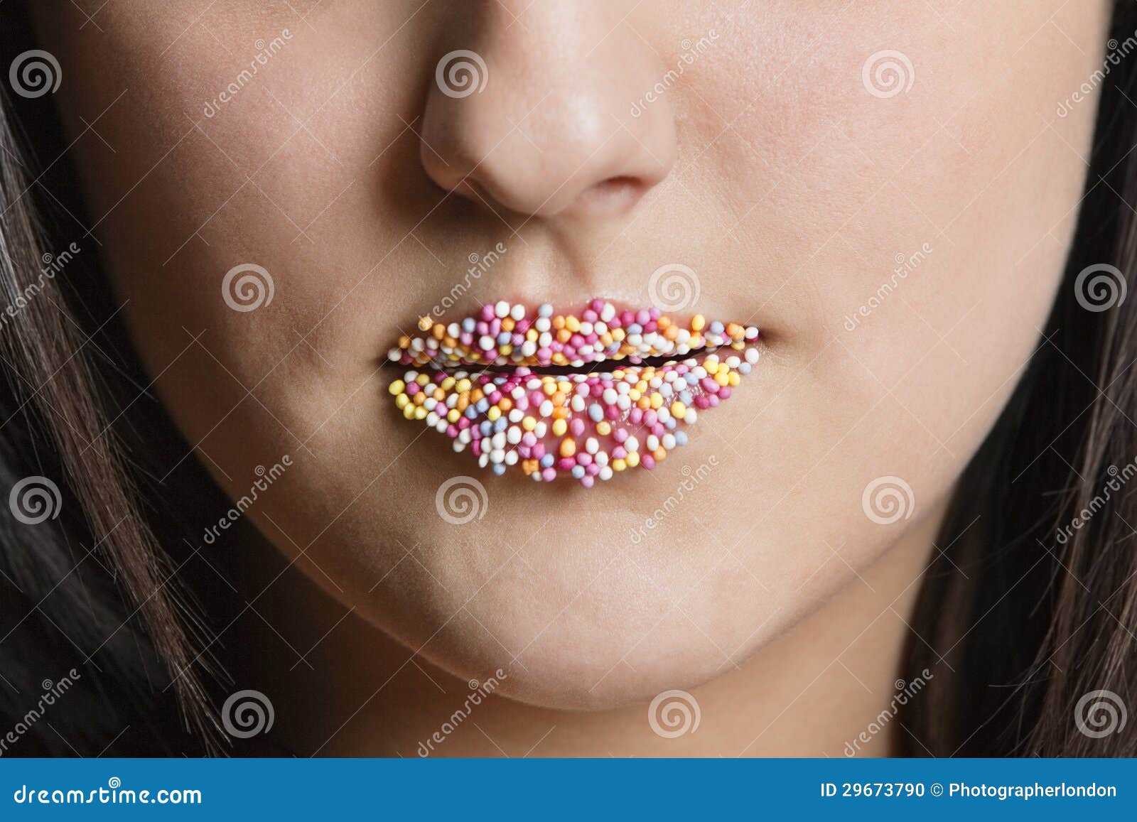 Cropped Image of Caucasian Woman with Sprinkle Candy Lips Stock Photo ...