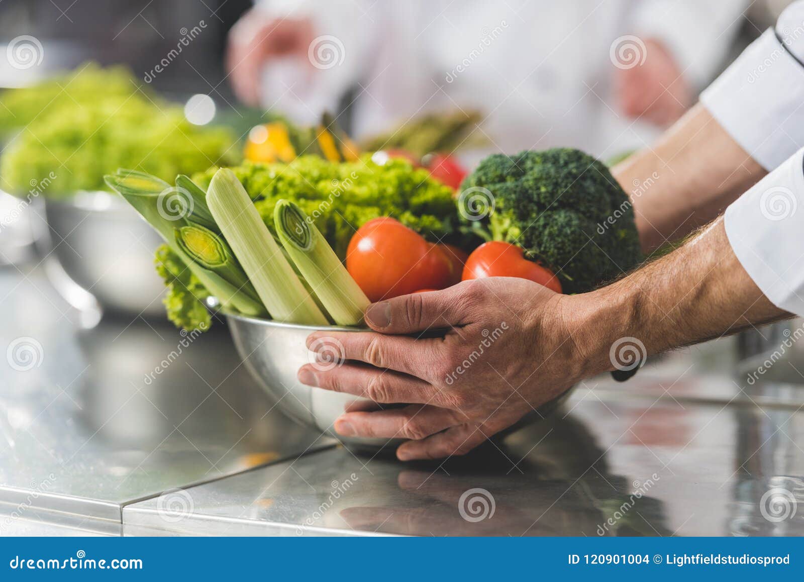 Cropped Image of Chef Taking Bowl with Vegetables Stock Photo - Image ...
