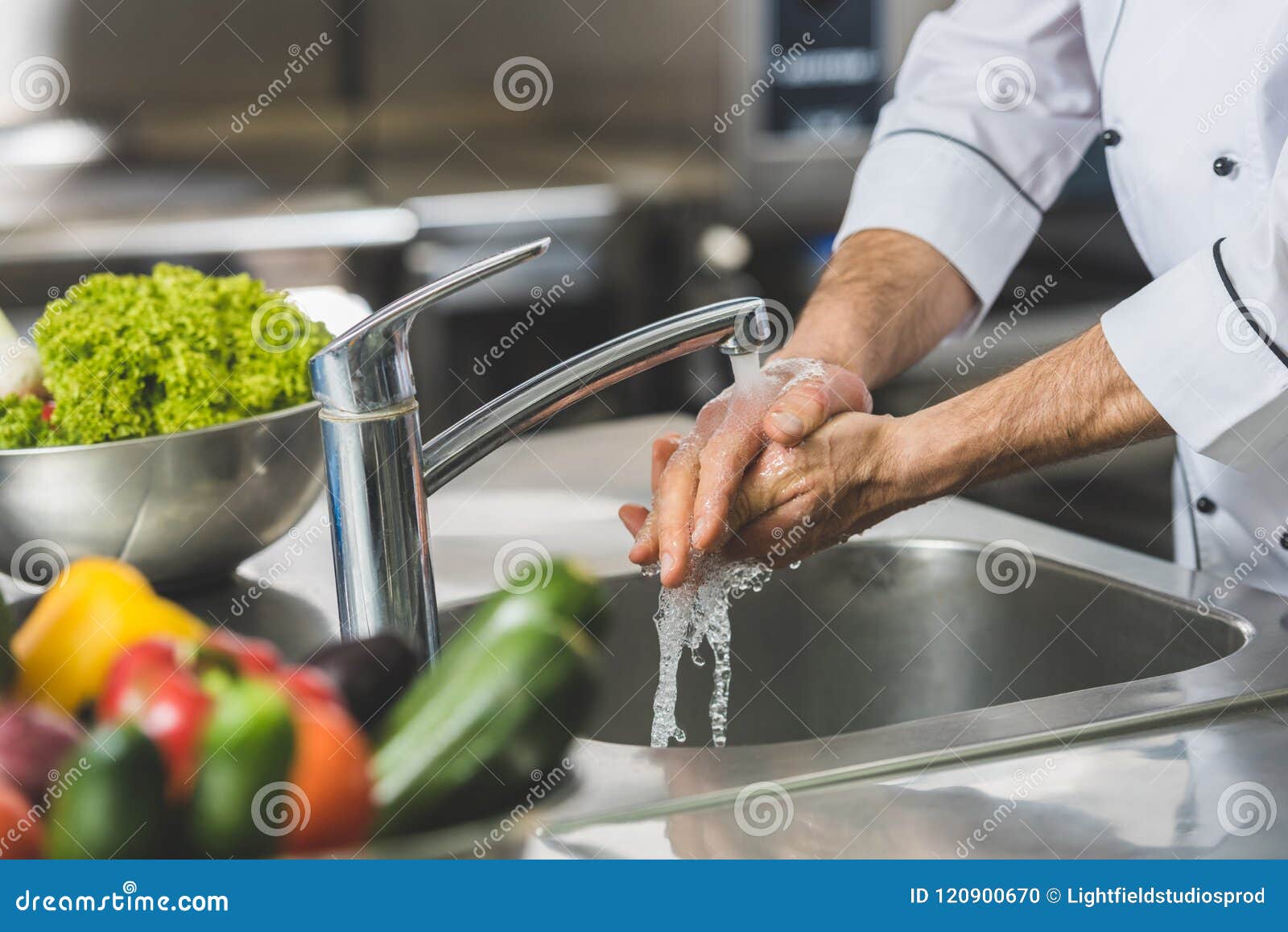 Cropped Image of Chef Washing Hands Stock Photo - Image of indoors ...