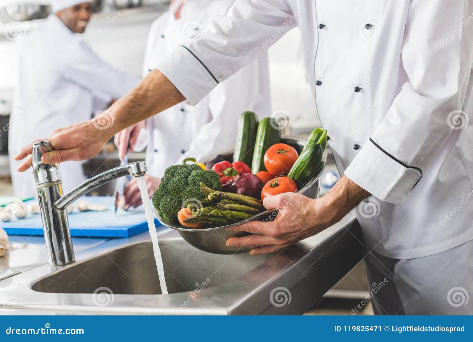 Cropped Image of Chef Washing Vegetables Stock Image - Image of detox ...