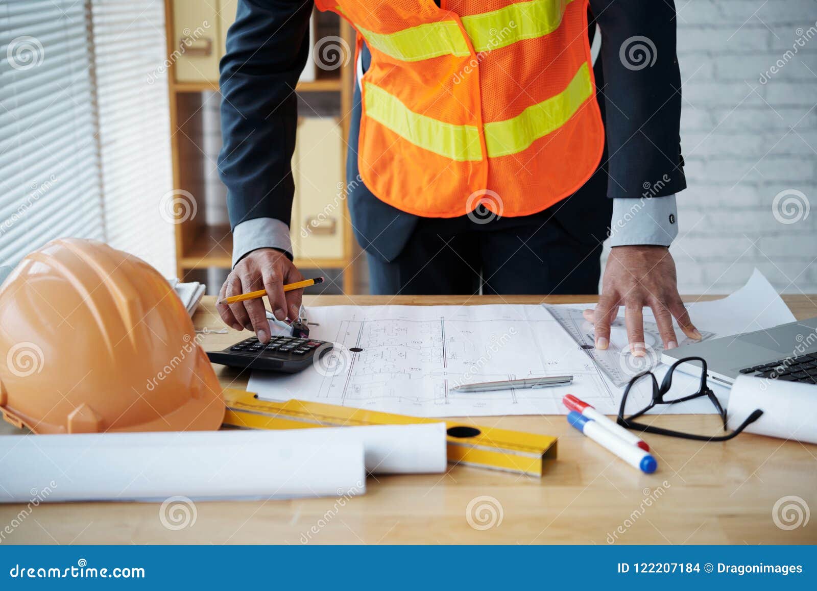 Engineer Checking Blueprint Stock Photo - Image of adult, professional ...