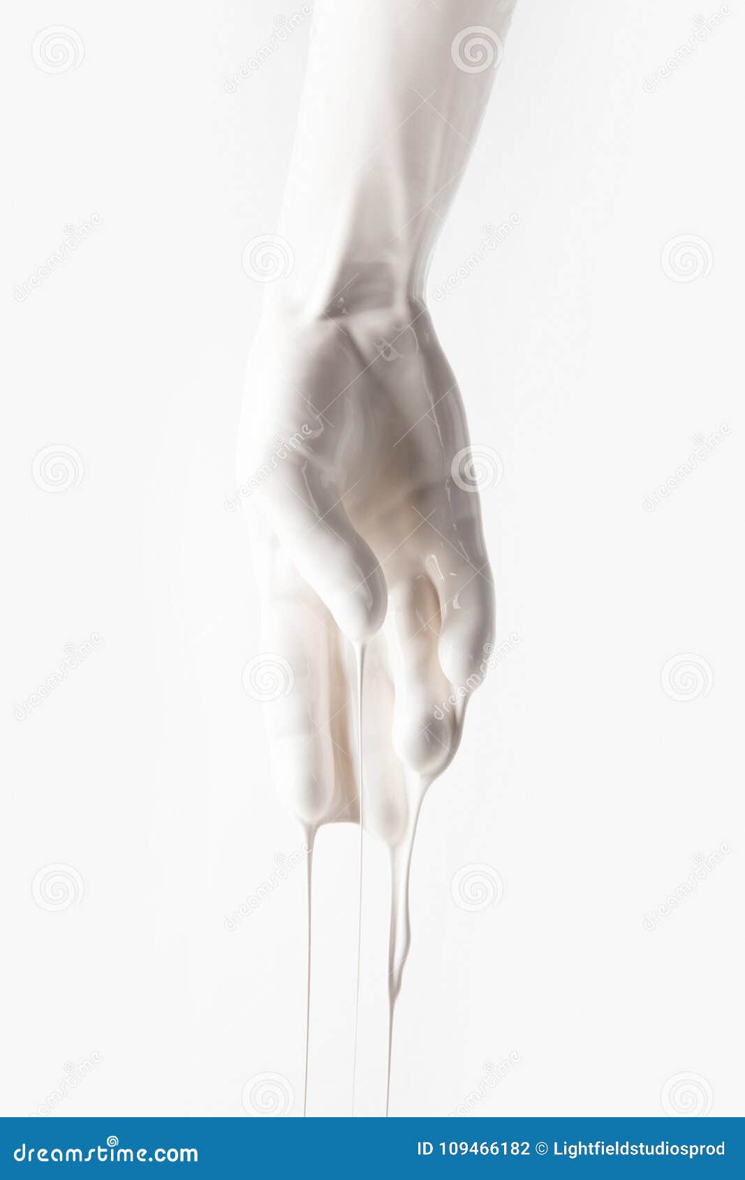 Female Hand in White Dripping Paint Isolated on White Stock Photo ...