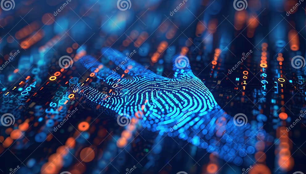 Cropped Image of Fingerprint with Binary Code Pattern Overlay, Stock ...