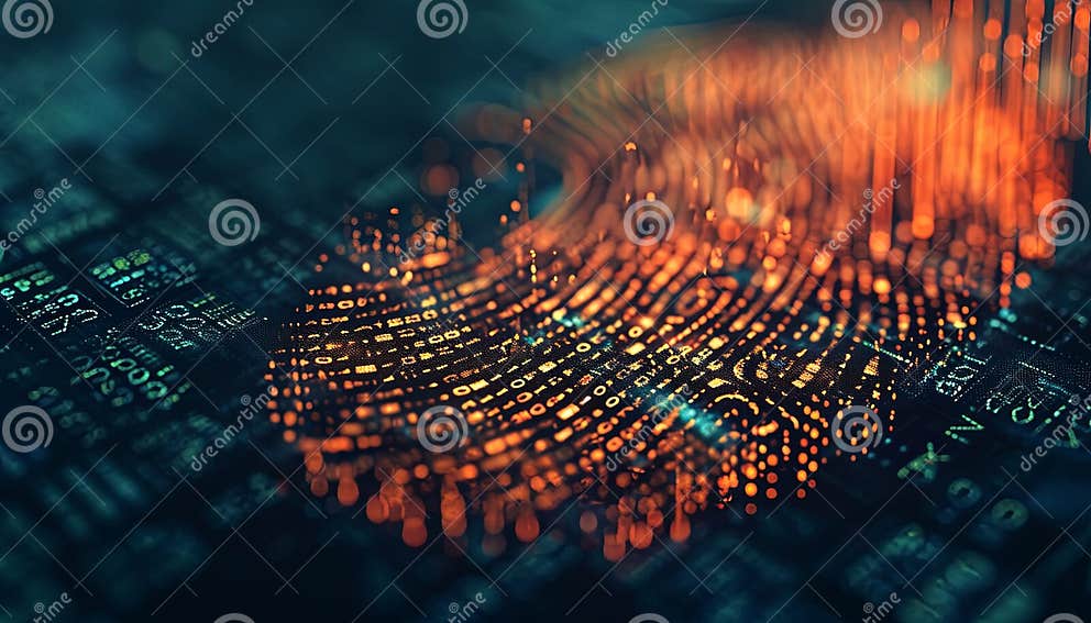Cropped Image of Fingerprint with Binary Code Pattern Overlay, Stock ...