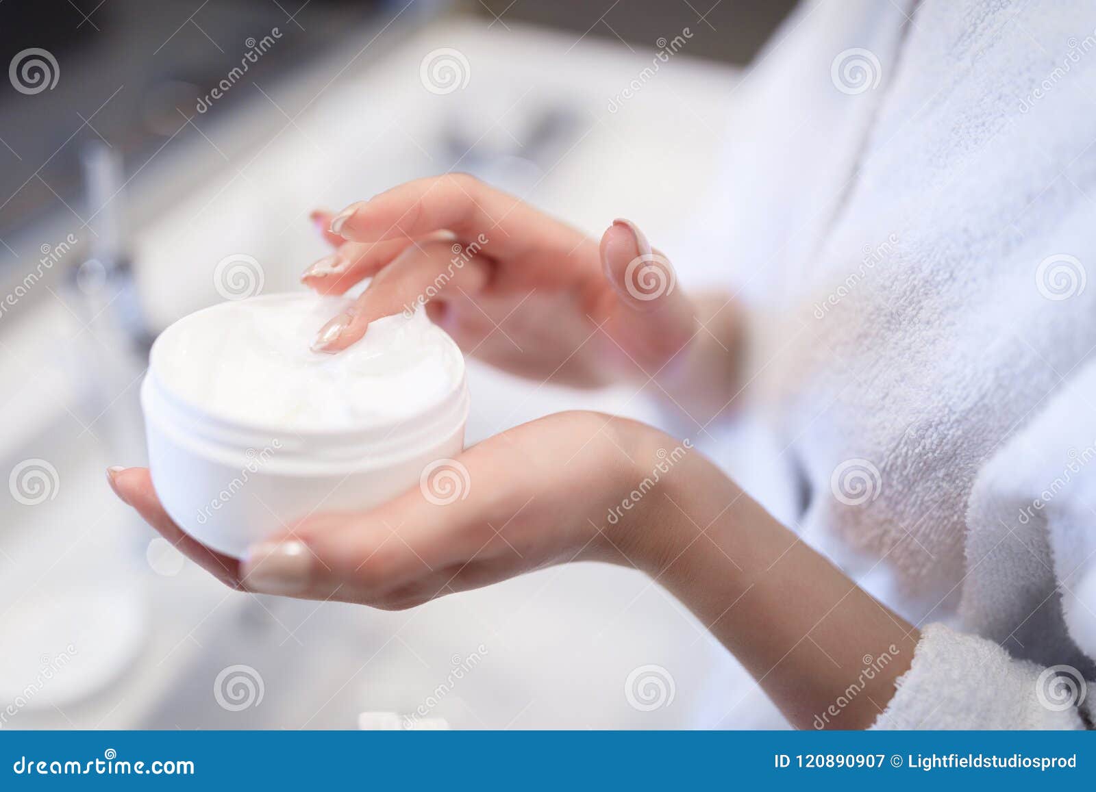 Cropped Image of Girl Taking Cream Stock Image - Image of people, hands ...