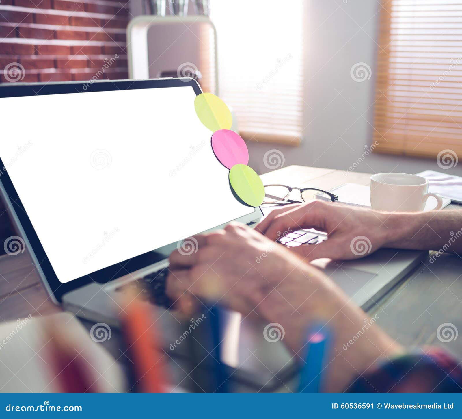 Cropped Image of Graphic Designer Working on Laptop Stock Image - Image ...