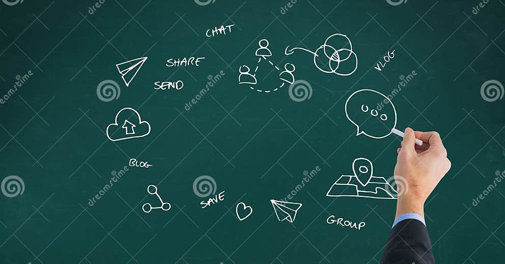 Cropped Image of Hand Drawing on Blackboard Stock Illustration ...