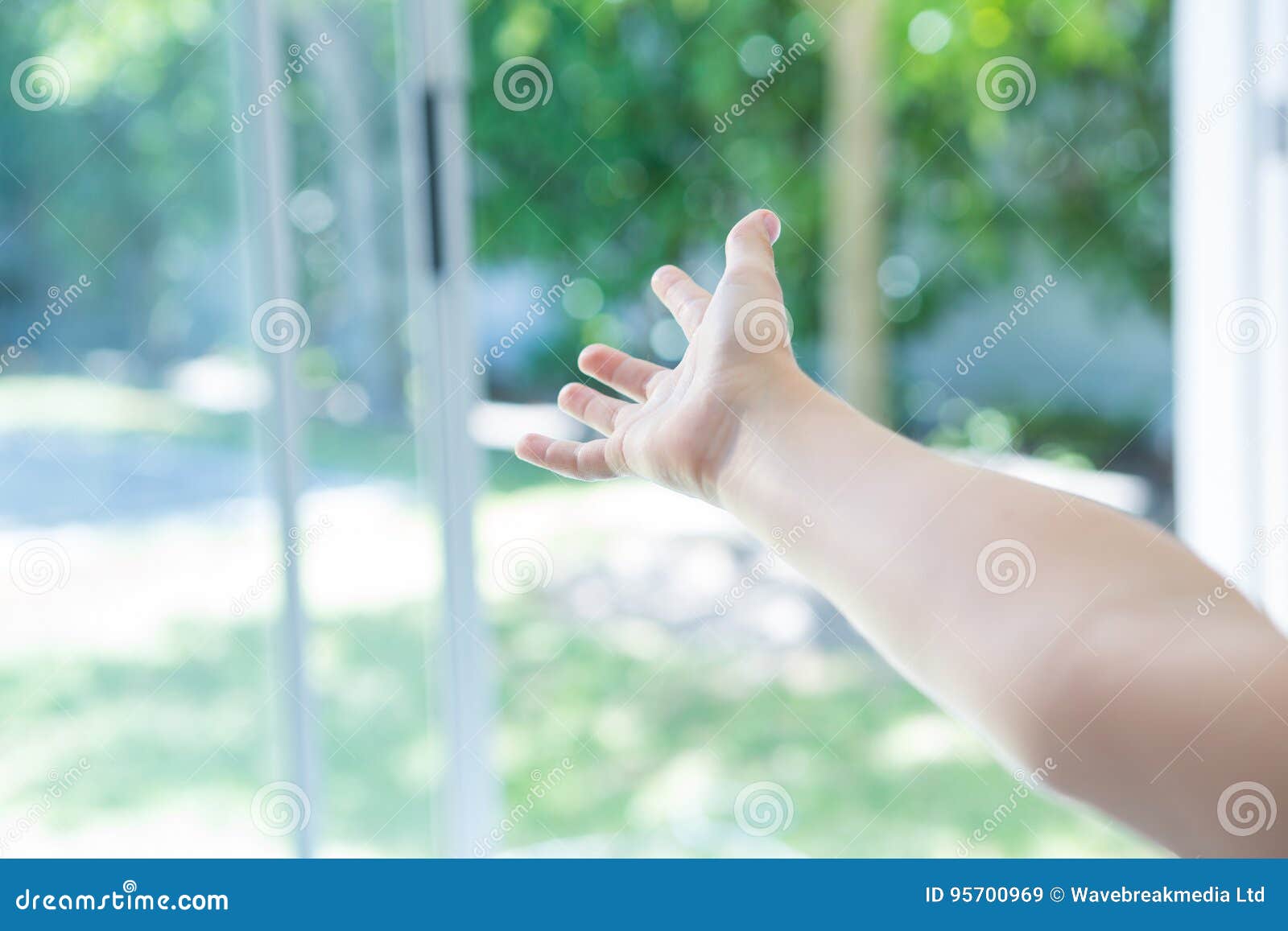 Cropped Image of Hand Reaching Window Stock Image - Image of living ...
