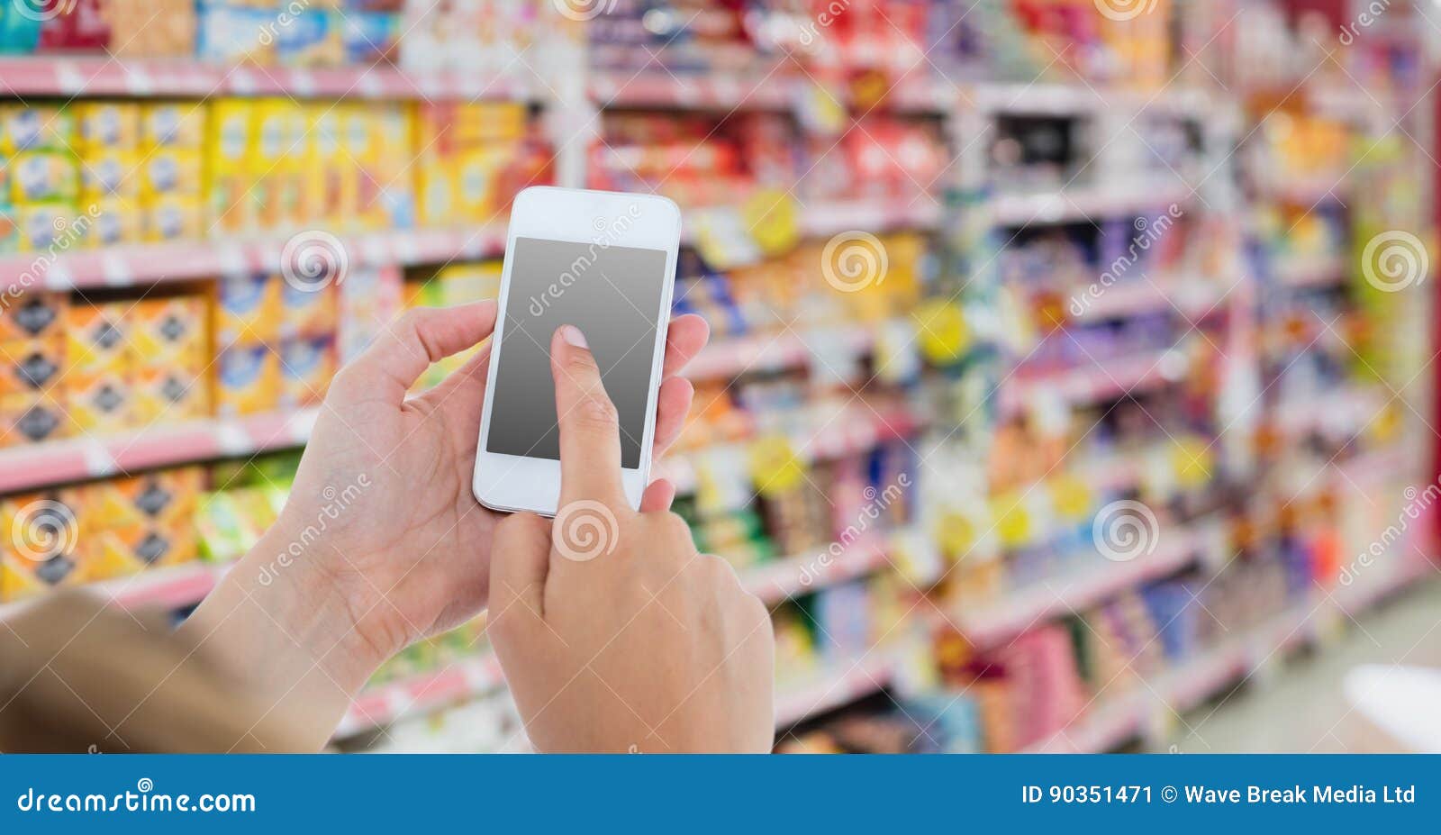 Cropped Image of Hand Using Smart Phone in Store Stock Image - Image of ...