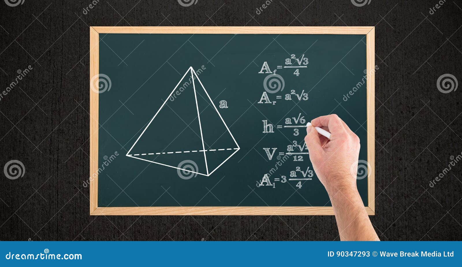 Cropped Image of Hand Writing Formulas on Blackboard at Wooden Table ...
