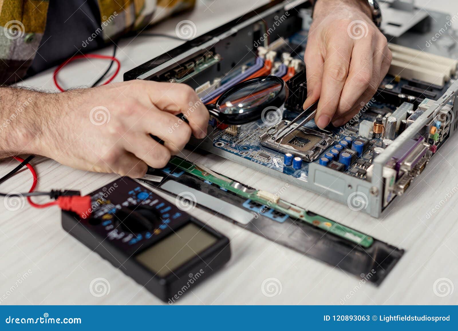 Cropped Image of Hands Fixing Motherboard of Stock Image - Image of ...