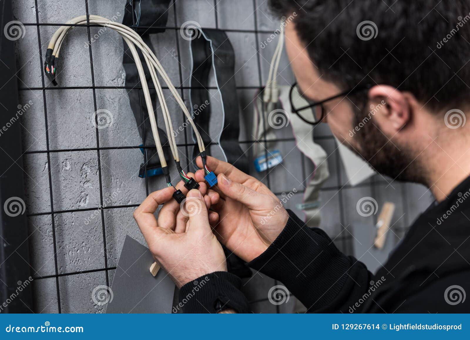 Cropped Image Man Holding Wires in Hands Stock Photo - Image of people ...