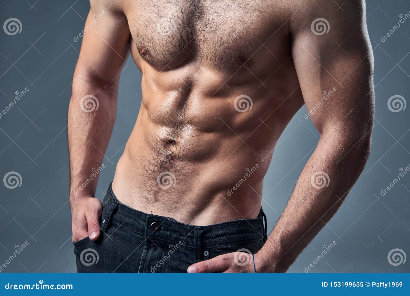 Cropped Image of Muscular Shirtless with Hands in Pockets Stock Image ...