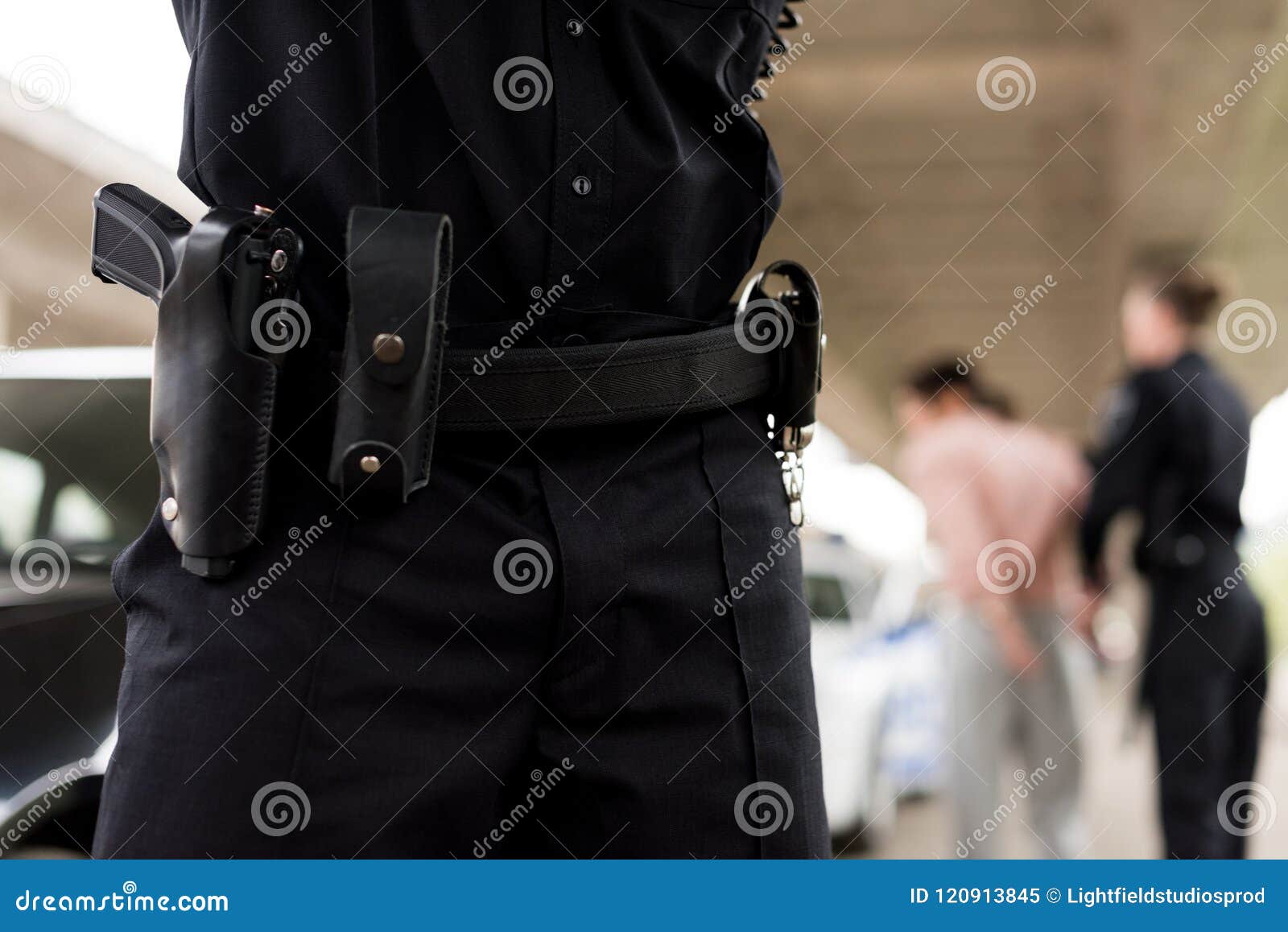 Cropped Image of Policeman Belt with Gun Stock Image - Image of ...