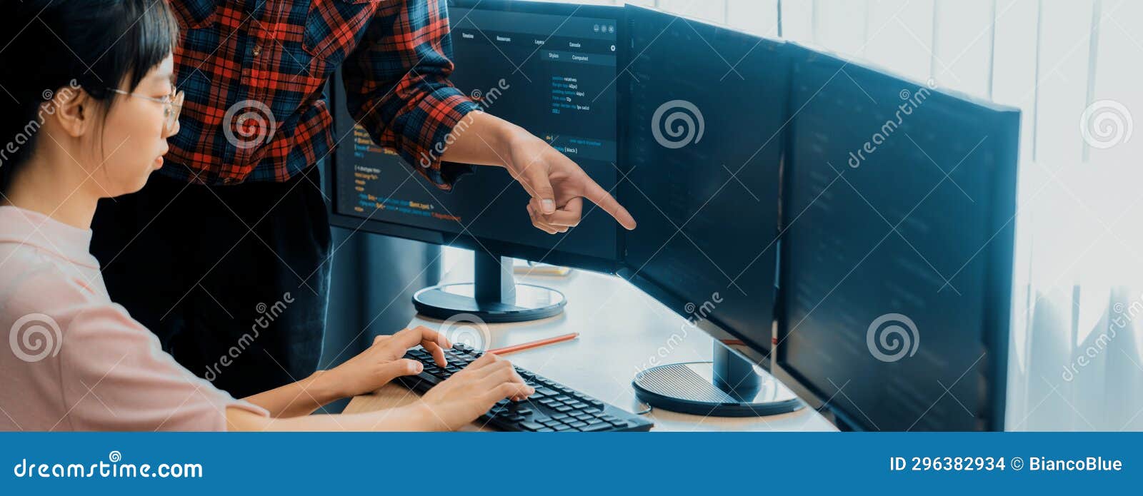 Professional Programer Team Discuss about Web Coding at Office ...