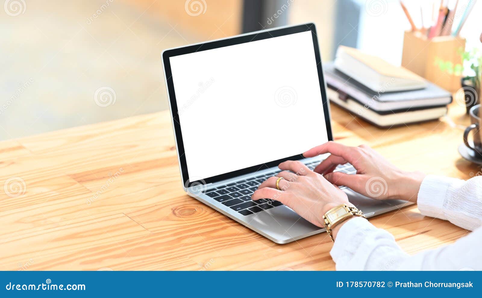 Cropped Image of Secretary Hands while Typing on Computer Laptop with ...