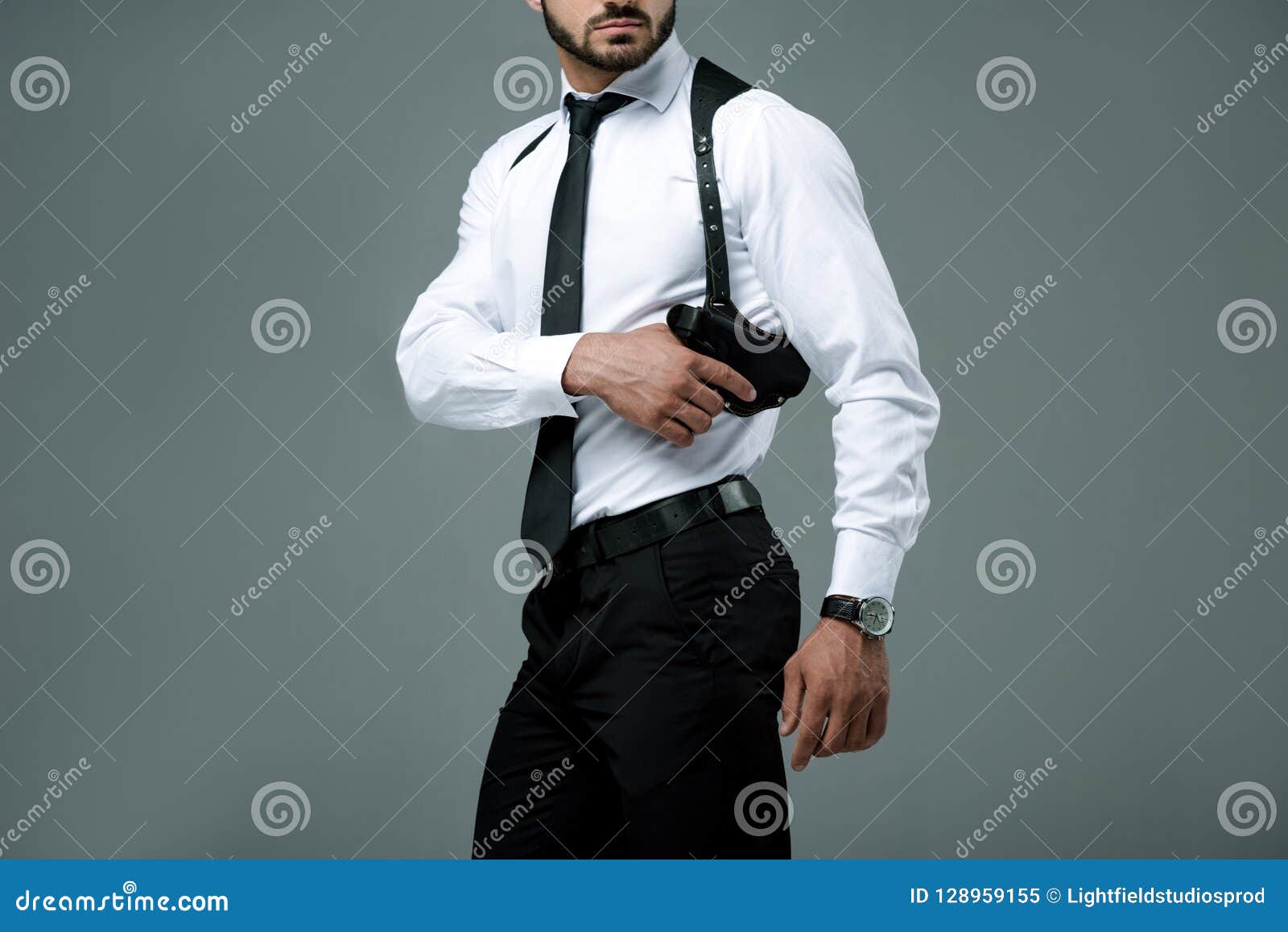 Cropped Image of Security Guard Taking Gun Stock Image - Image of ...