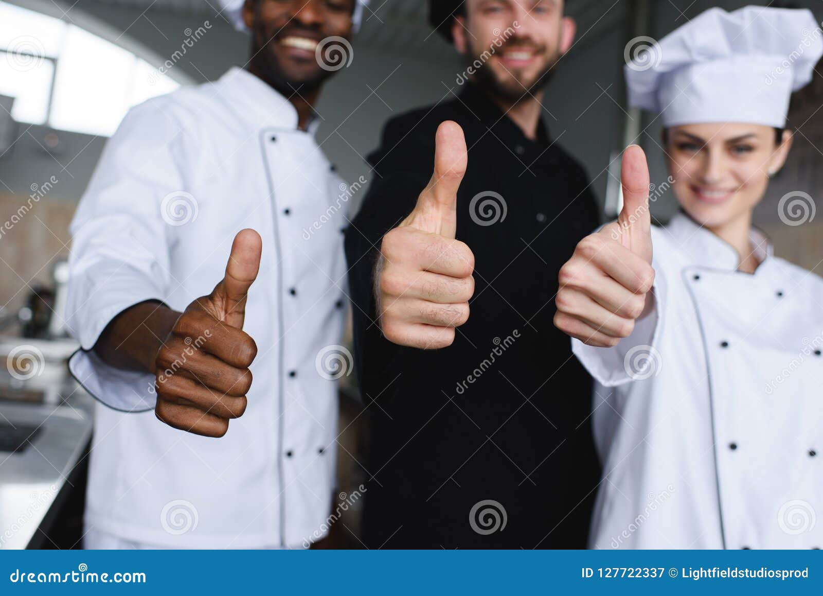 Cropped Image of Smiling Multicultural Chefs Showing Thumbs Up Stock ...