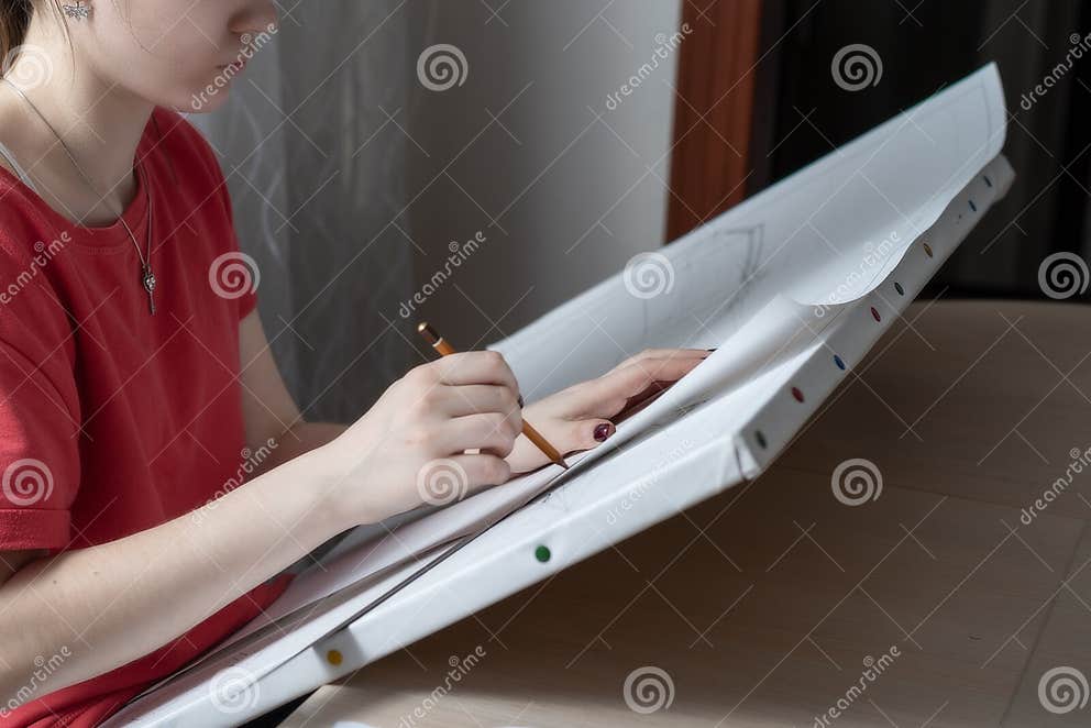 Framed Image of a Student Drawing a Sketch of the Work Stock Photo ...