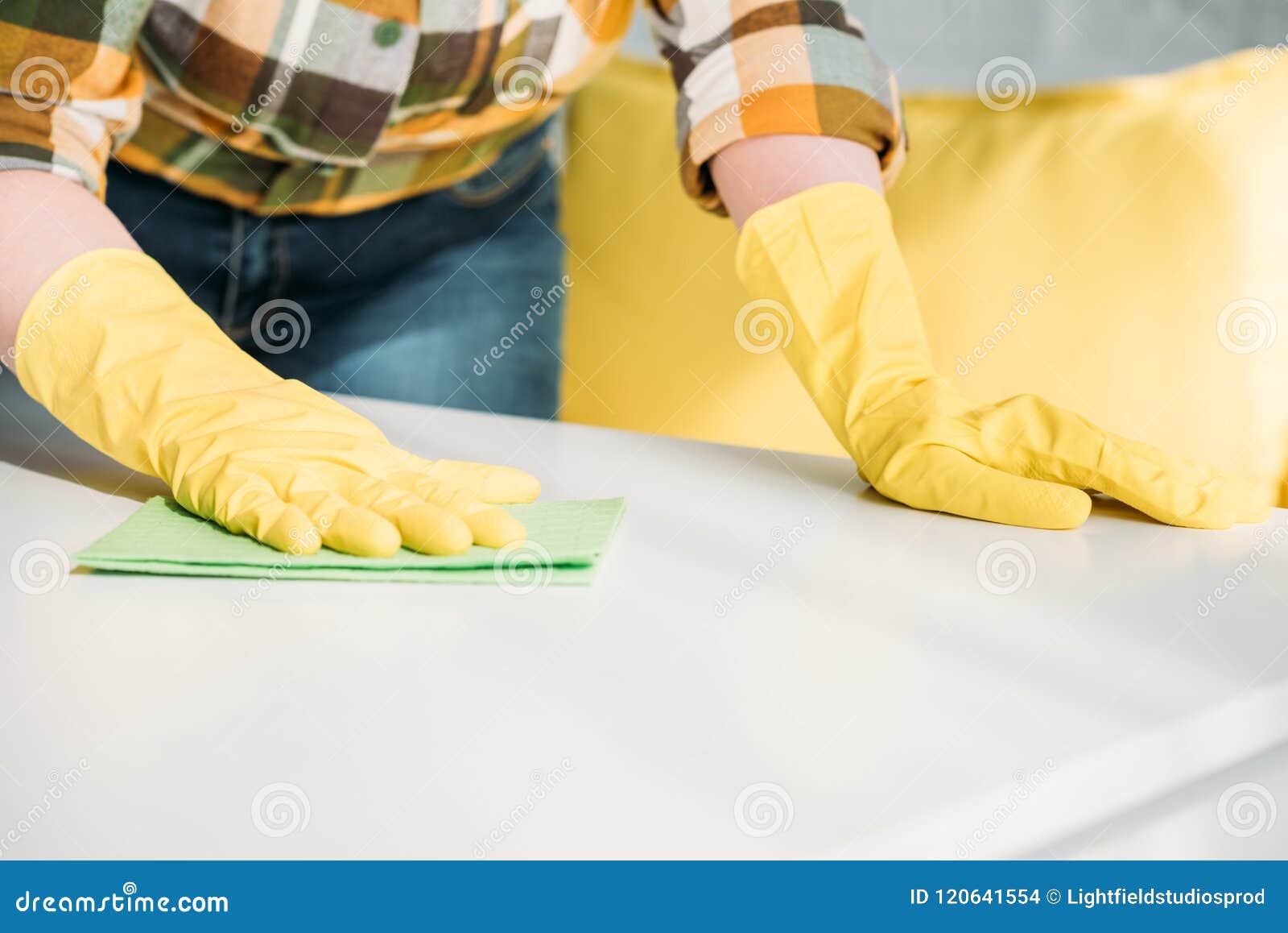 Cropped Image of Woman Dusting Table Stock Photo - Image of disinfect ...