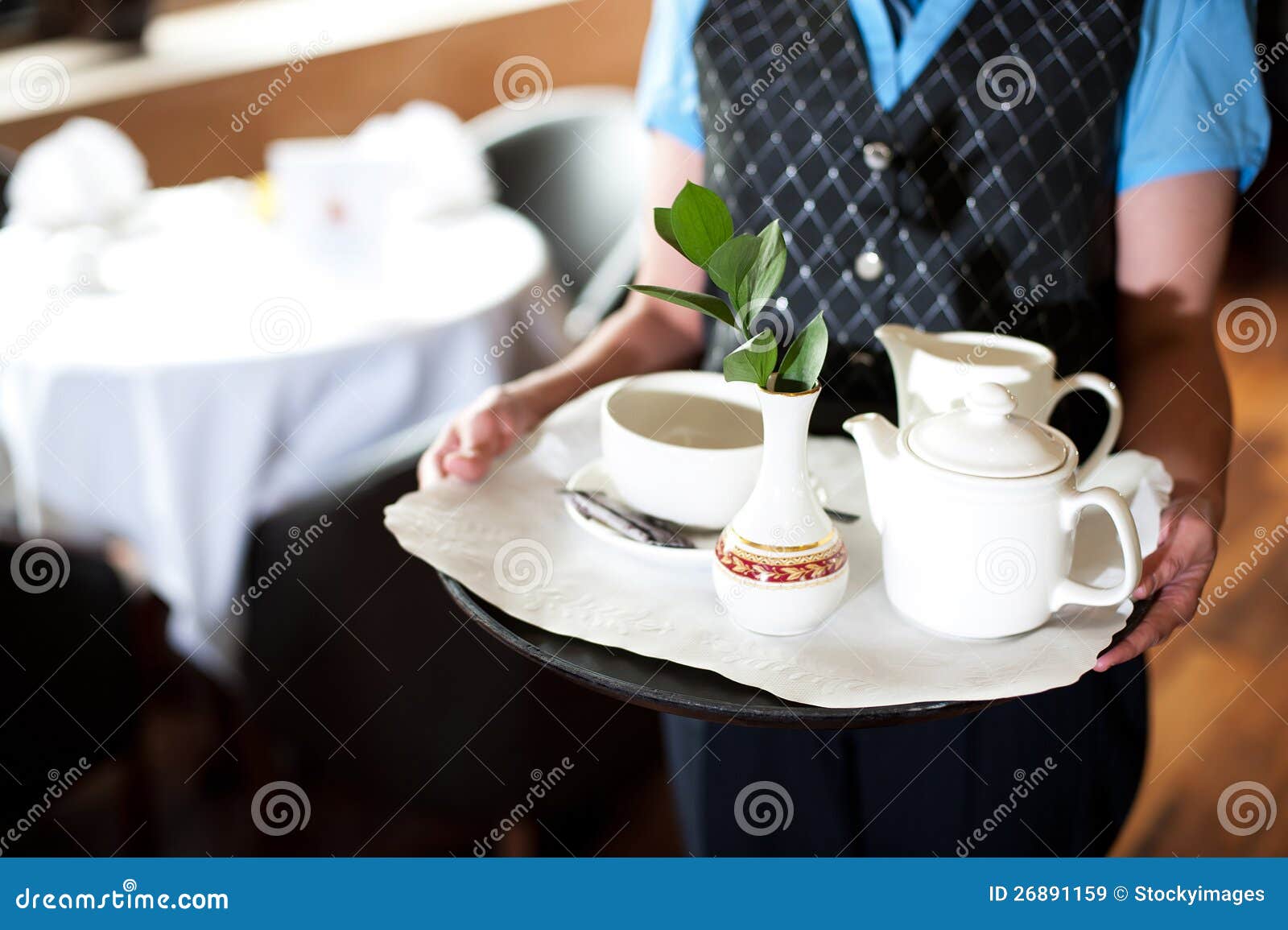 Cropped Image of a Woman Holding Tea Tray Stock Image - Image of teapot ...