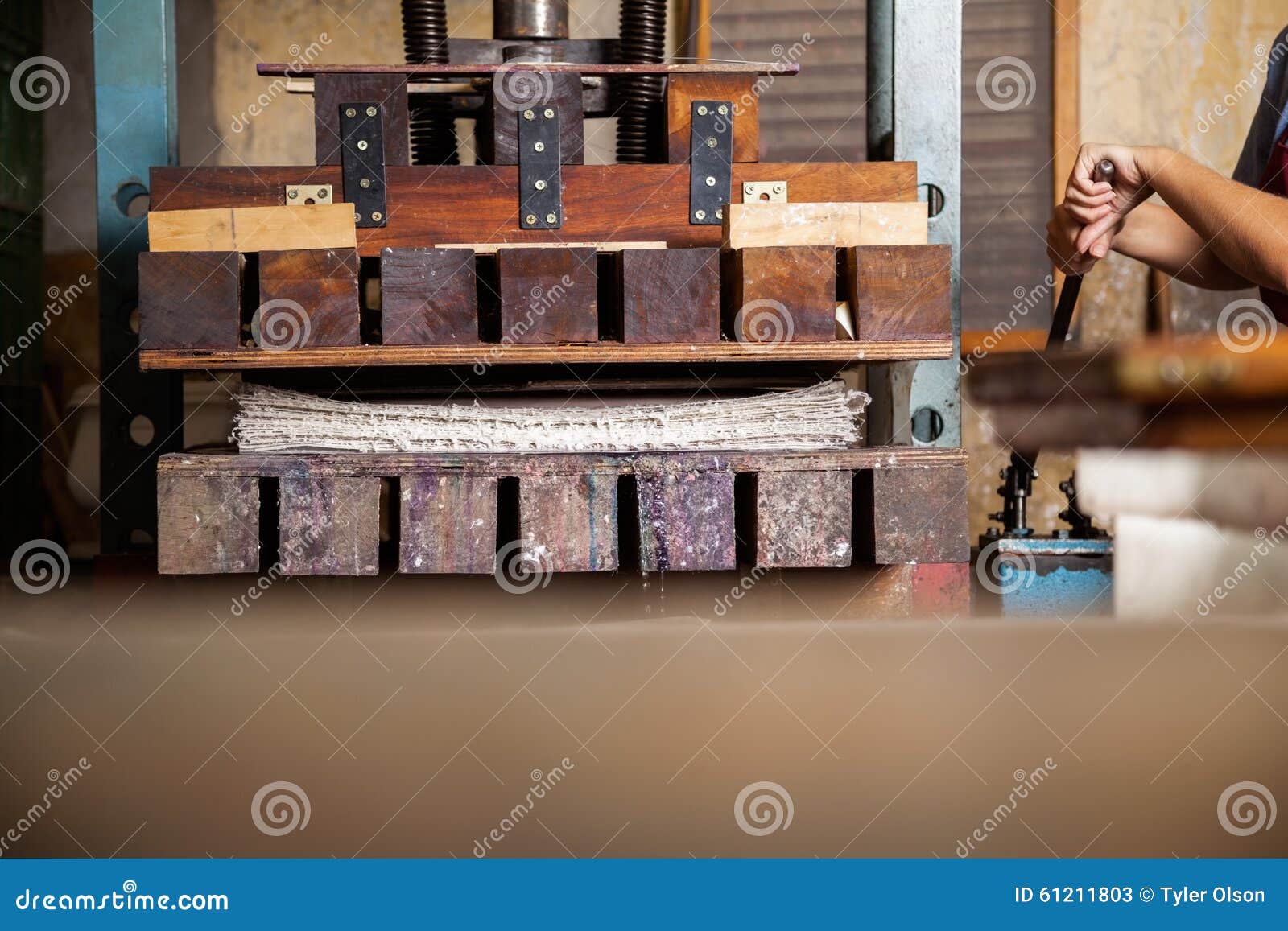 Cropped Image of Worker Using Paper Press Machine Stock Image - Image ...