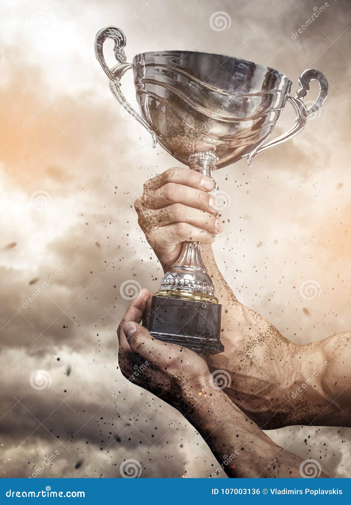 Cropped Male Arms with Winner Cup. Stock Photo - Image of bodybuilder ...