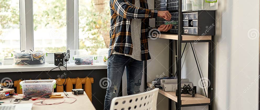 Cropped Male it Engineer Taking Box with Details Stock Photo - Image of ...