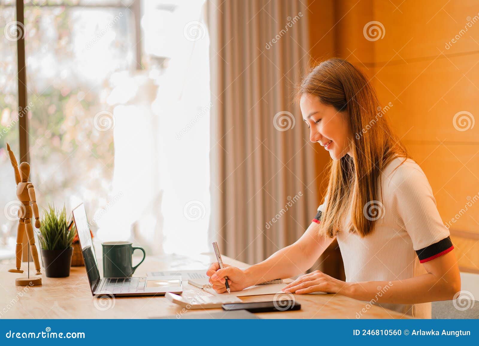 Cropped Photo of Beautiful Asian Female Accountant Working from Home ...