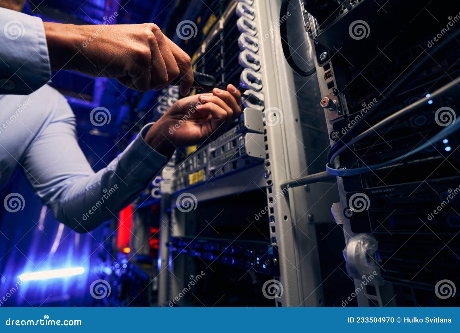 Experienced it Technician Installing New Network Equipment Stock Photo ...