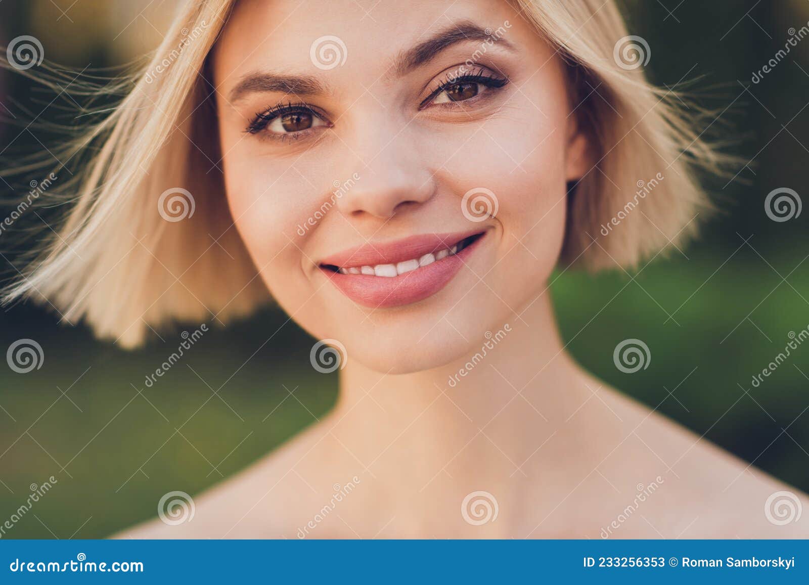 Cropped Photo Of Funny Millennial Blond Lady Wear Green Blouse Outsite