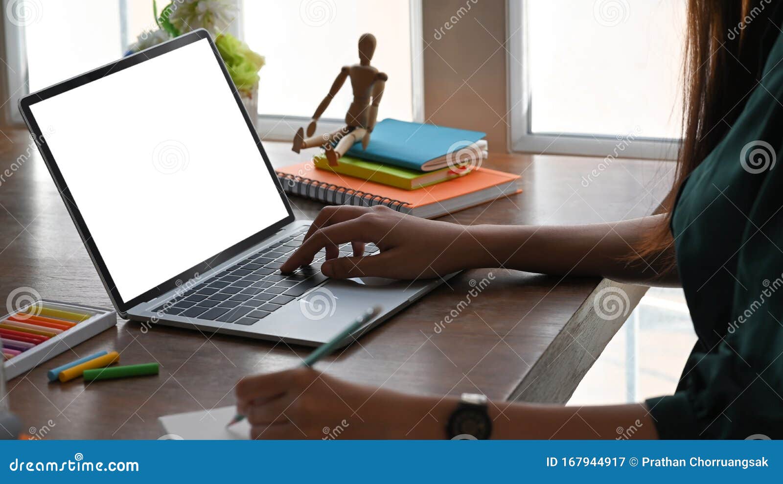 Cropped Shot Creative Multitasking Work with Laptop Mockup and Writing ...