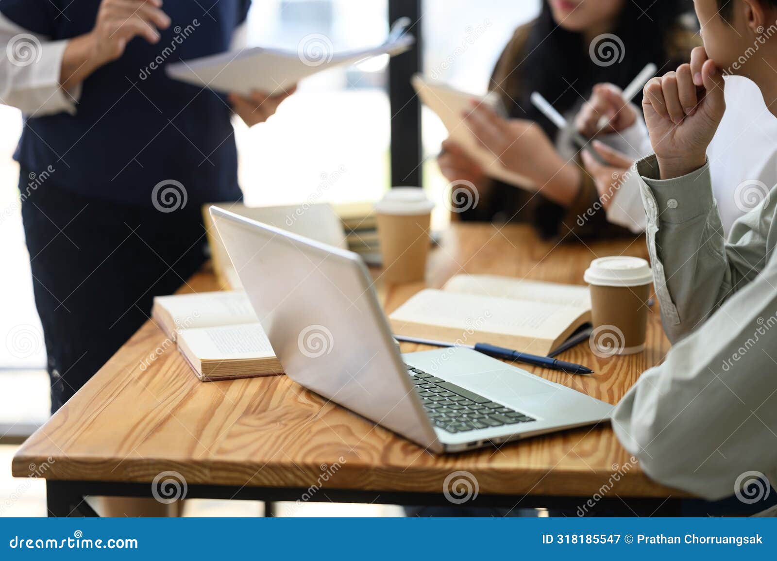 Cropped Shot of Diverse College Students Working Together on Study ...