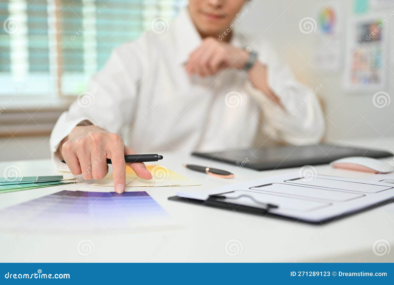 Cropped Shot of Male Web Developer Reviewing Sketched Wireframe Layout ...