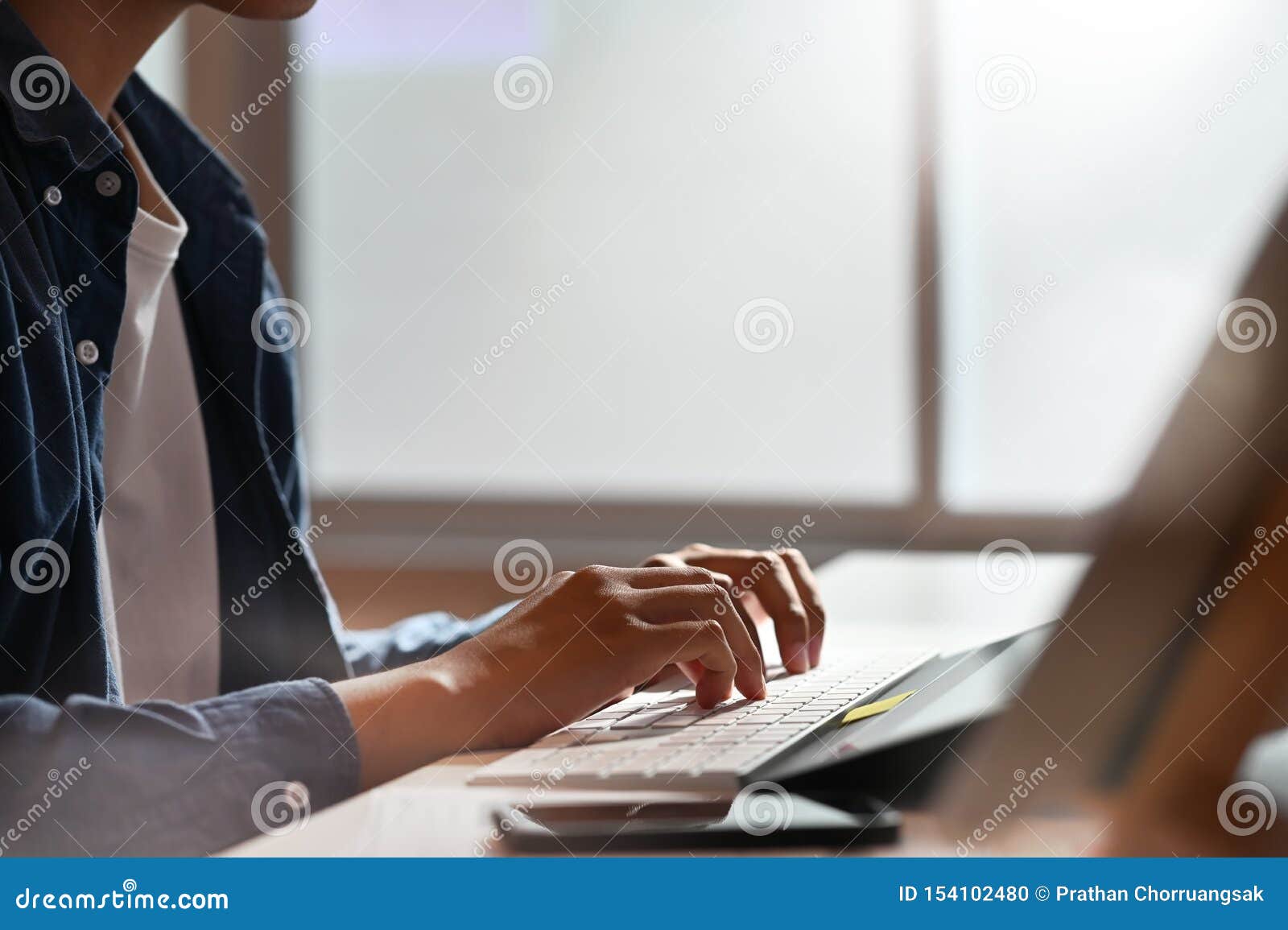 Cropped Shot Man Using Computer with Typing Computer Keyboard Stock ...