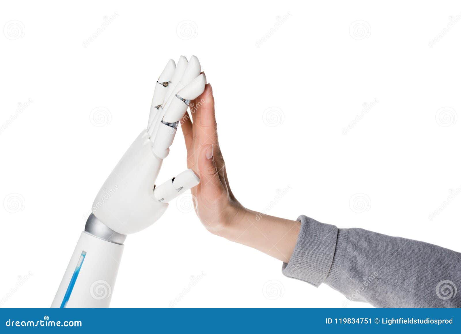 Cropped Shot of Robot and Human Making High Five on White Stock Image ...