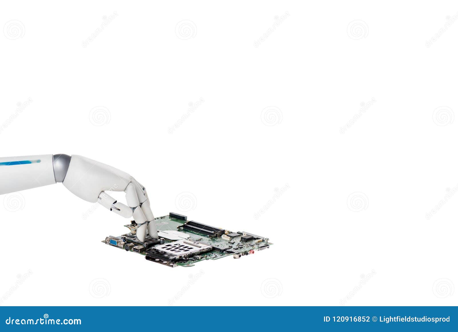 Cropped Shot of Robot Touching Computer Circuit Board Stock Photo ...